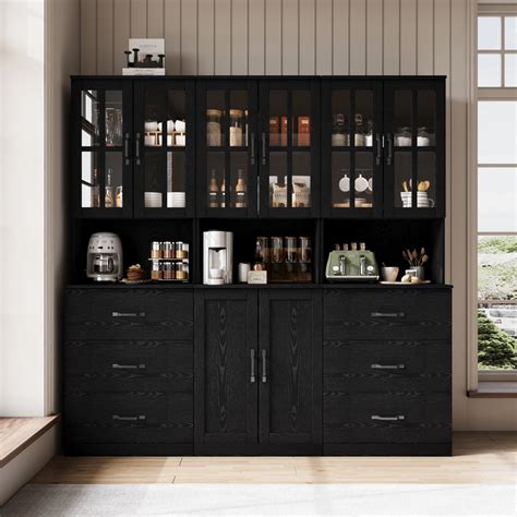 Latitude Run® 71 H X 71 W Kitchen Pantry With Bookcases Glass Door Kitchen Hutch With Drawer