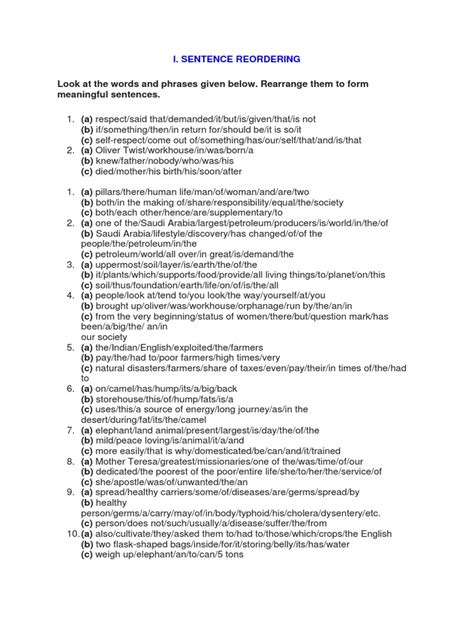 Sentence Reordering Class 9 Pdf Nature Wellness