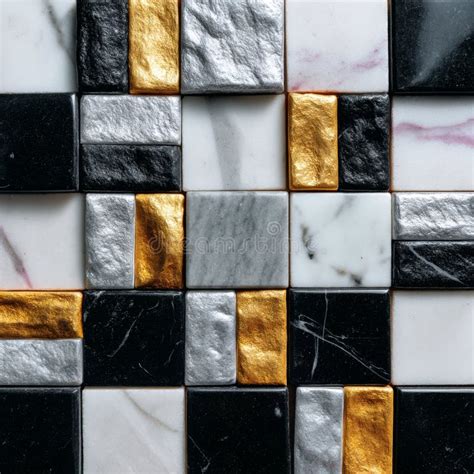 Semiprecious Checkerboard Mosaic With Black White Silver And Gold