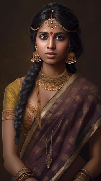 Premium Ai Image Portrait Of Dark Skinned Beautiful Young Indian