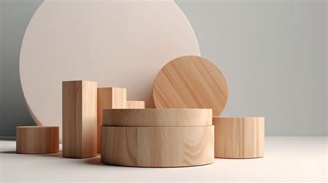 기하학적 실린더 연단 추상 3d 렌더링을 사용하여 배경에 흰색 현대적인 미니멀한 나무 원 모형 배경 Png  무료 다운로드 Pikbest