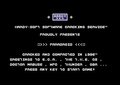 CSDb Paradroid By Hardy Soft 1986