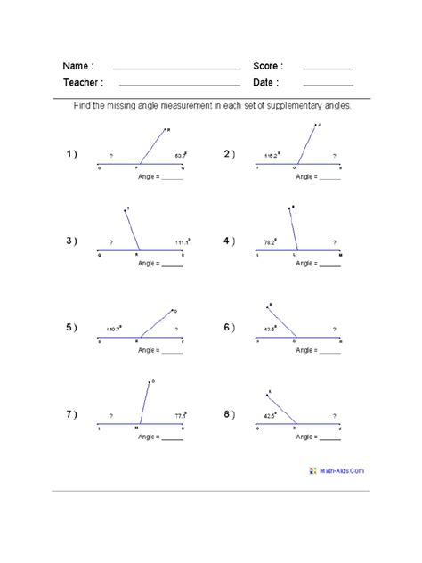 10th Grade Geometry Supplementary Angles Pdf