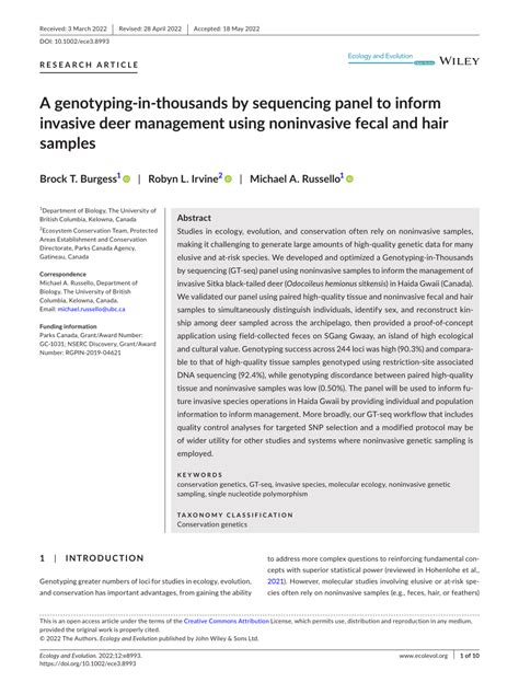 Pdf A Genotyping‐in‐thousands By Sequencing Panel To Inform Invasive Deer Management Using