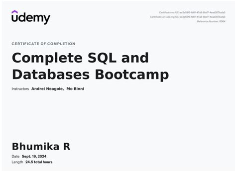 Bhumika R On Linkedin Databases Sql Udemy Techskills