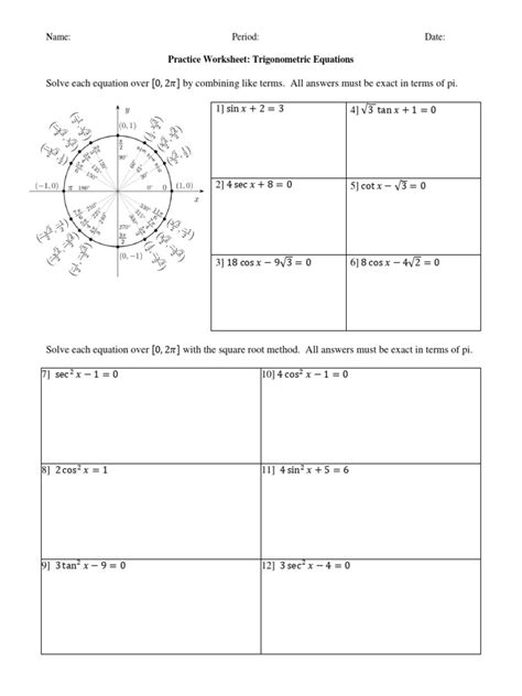 Nutley High School Solving Trig Equations Worksheet Pdf