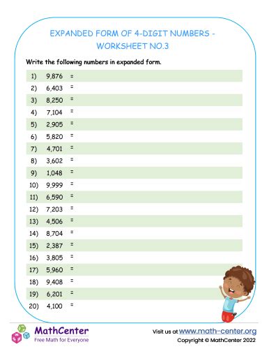 Expanded Form Of 4 Digit Numbers Worksheet No3 Worksheets Math