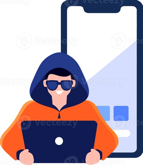 Hand Drawn Thief Or Hacker In Concept Cyber Security In Flat Style PNG