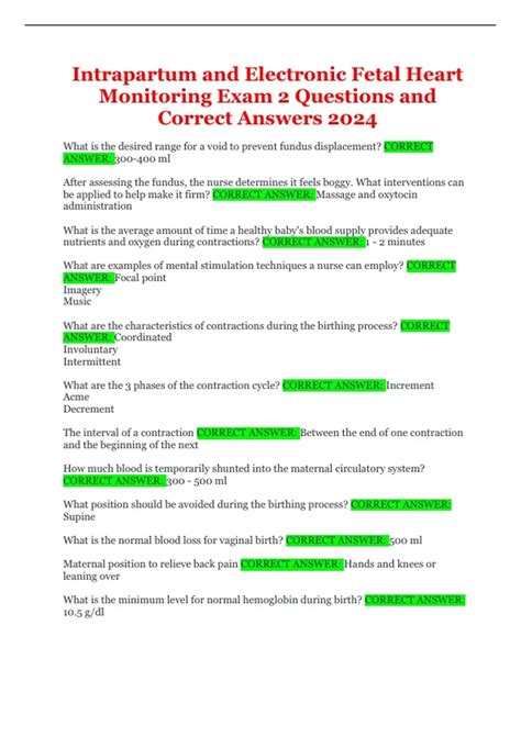 Intrapartum And Electronic Fetal Heart Monitoring Exam 2 Questions And Correct Answers 2024