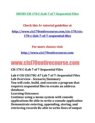 Devry Cis C I Lab Of Sequential Files Pdf