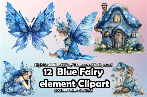 12 Watecolor Blue Fairy Element Clipart Graphic By Printztopbrand · Creative Fabrica