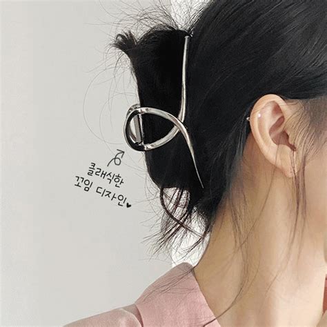 여신템올림머리 글로시메탈꼬임헤어집게핀 2color 골드실버유광숱많은머리악어대왕사계절봄여름가을겨울