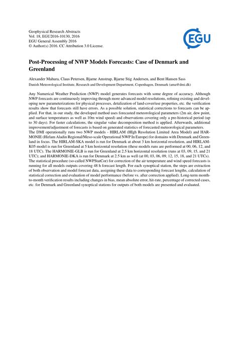Pdf Post Processing Of Nwp Models Forecasts Case Of Denmark And