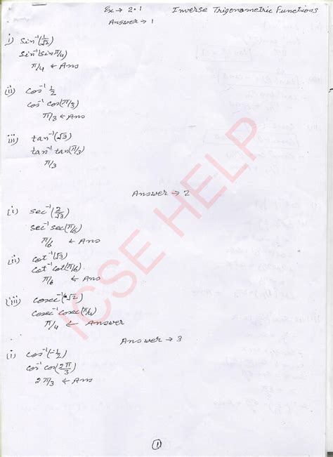 Exe 2 1 Inverse Trignometric Functions M L Aggarwal Isc Class 12