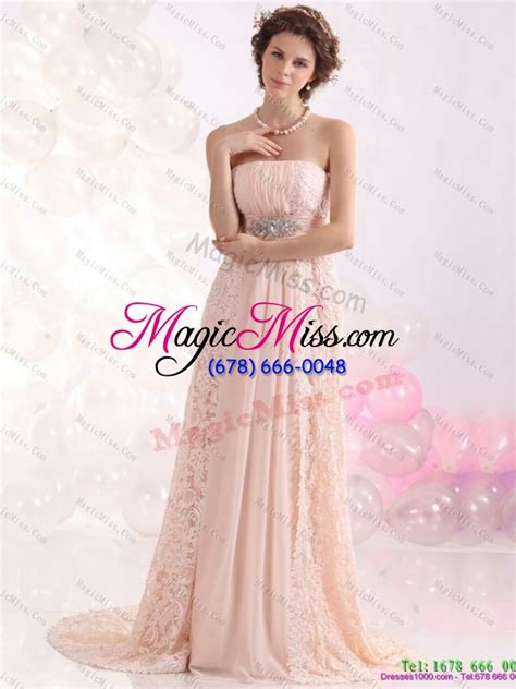 Popular Strapless Sequins And Lace Prom Dress With Brush Train Us9857