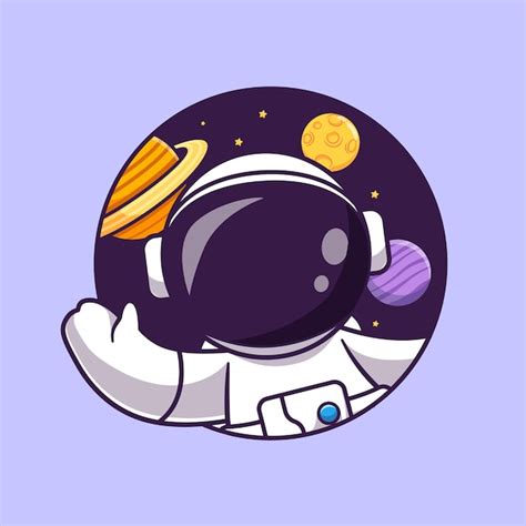 Astronauta bonito acenando a mão no espaço Hole Cartoon ícone