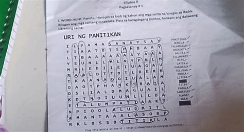 Filipino 9 Pagsasanay 11 1 WORD HUNT Panuto | StudyX