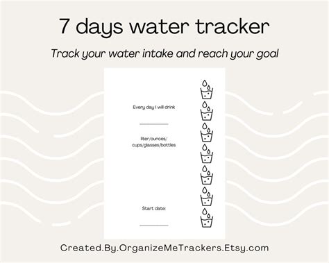 Hydration Tracker Water Intake Tracker Day Water Tracker Weekly Hydration Tracker Health