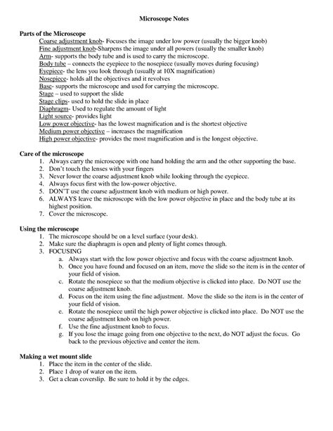 Caring Using Making Calculating Microscope Microscope Notes Parts Of The Microscope Coarse