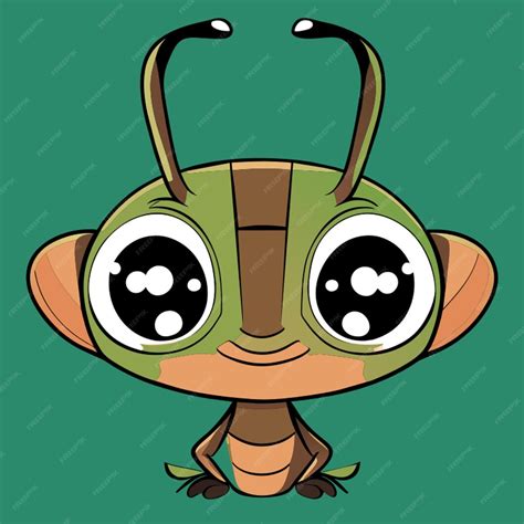 A Cute Grasshopper Chibi Style Vintage Colors Solid Background Vector