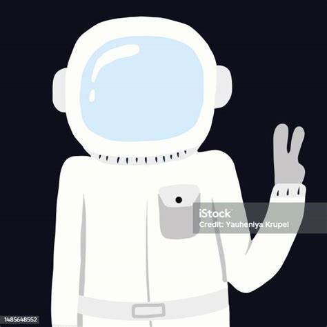 벡터 귀여운 손으로 그린 우주 비행사 우주 비행사가 손을 흔든다 가공의 인물에 대한 스톡 벡터 아트 및 기타 이미지 가공의
