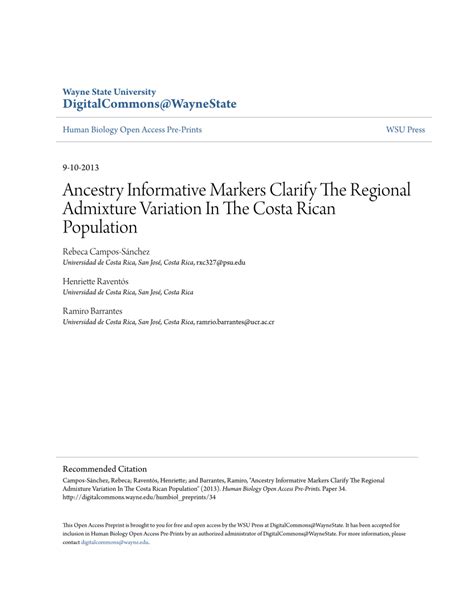 Pdf Ancestry Informative Markers Clarify The Regional Admixture Variation In The Costa Rican
