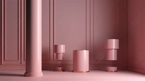 사실적인 분홍색 원통형 연단과 간단한 조명 세트를 갖춘 세련된 3d 렌더링 공간 연단 배경 사실 배경 실적 배경 이미지 Hd 연단 사실 실적 배경 사진 무료