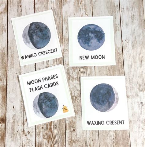 Moon Phases Printable Flash Cards Preschool Printable Moon Etsy