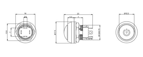 12MM Power Push Button Switch With Power Symbol