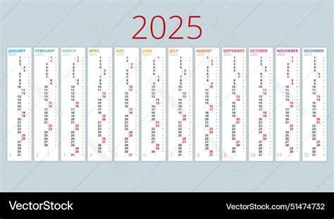 Calendar Vertical Planner Date Calender Royalty Free Vector
