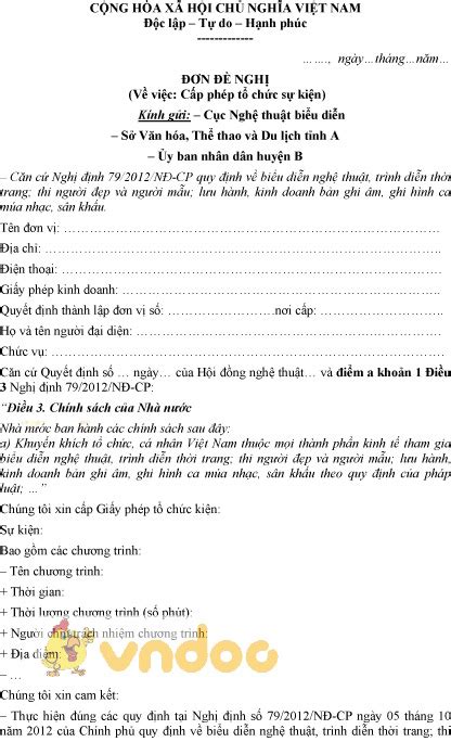 Mẫu đơn xin cấp phép tổ chức sự kiện