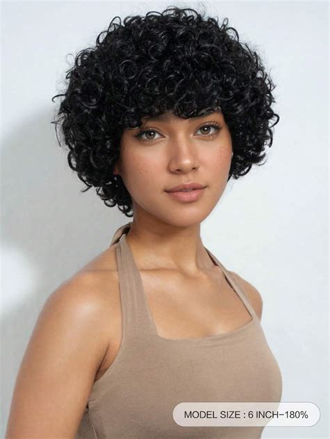 Short Afro Curly Wigs Human Hair Loose Curly Wig With Bangs Human Hair