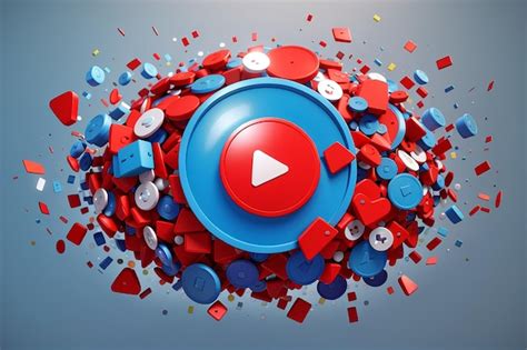 Premium Ai Image 3d Social Media Play Video In Background Red Round