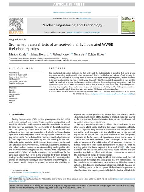 Pdf Segmented Mandrel Tests Of As Received And Hydrogenated Wwer Fuel