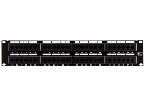 48 Port CAT6 Patch Panel Black Painted Steel Panel Numbered Ports White Blanks For Easy Labeling
