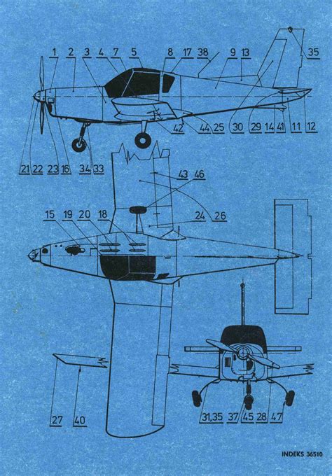 Vintage Blueprint Drawing Of A Single Engine Plane