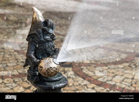 Bronze Dwarfs Gnomes Sculpture Symbol Of Wroclaw City Poland Stock