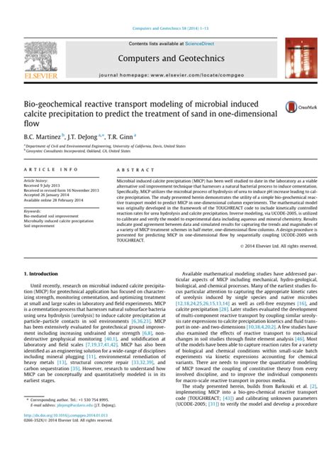 89 1 Bio Geochemical Reactive Transport Modeling Of Microbial Induced Calcite Precipitation To