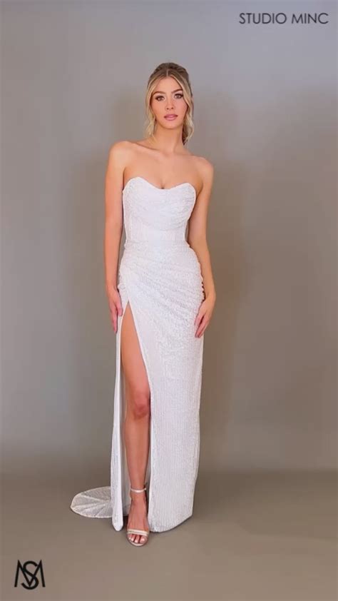 Muse White And Silver Formal Dress Sequin Strapless Corset Fitted