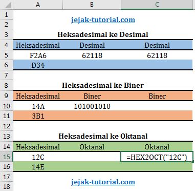 Belajar Excel Belajar Fungsi HEX2BIN HEX2DEC Dan HEX2OCT Jejak