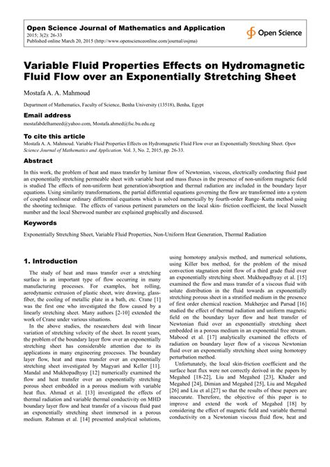 Pdf Variable Fluid Properties Effects On Hydromagnetic Fluid Flow Over An Exponentially