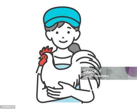 새끼 돼지와 닭을 들고있는 축산 농부의 벡터 일러스트 레이 션 자료 돼지 농장 농부 가금류 농업 낙농 괭이에 대한 스톡 벡터