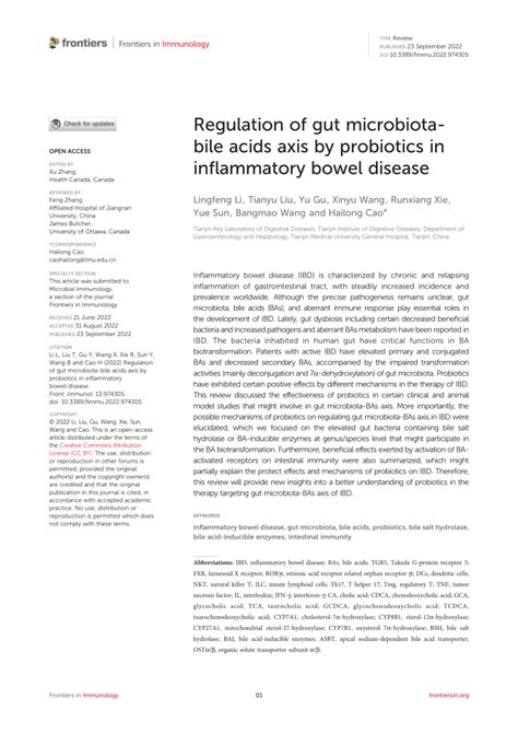 Pdf Regulation Of Gut Microbiota Bile Acids Axis By Probiotics In