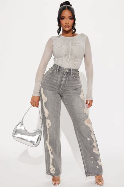 No Maybes Ripped Straight Leg Jeans Grey Fashion Nova
