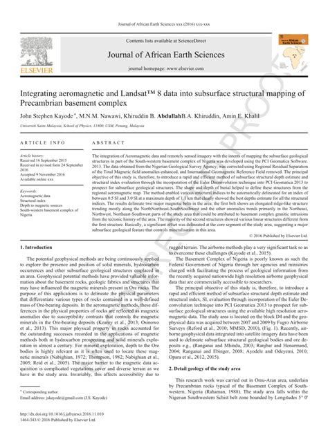 Pdf Integrating Aeromagnetic And Landsat™ 8 Data Into Subsurface Structural Mapping Of