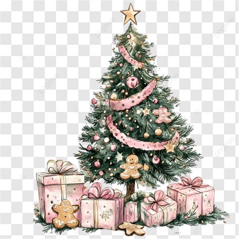 분홍색 장식품과 진저브레드 쿠키로 장식된 크리스마스 트리 크리스마스 트리 휴일 장식 축제 선물 Png 일러스트 및 이미지 에 대한 무료 다운로드 Pngtree