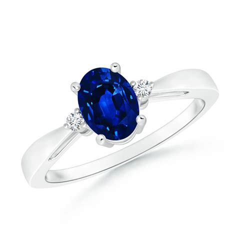 Tapered Shank Blue Sapphire Solitaire Ring With Diamond Accents