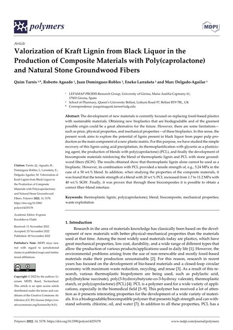 Pdf Valorization Of Kraft Lignin From Black Liquor In The Production Of Composite Materials