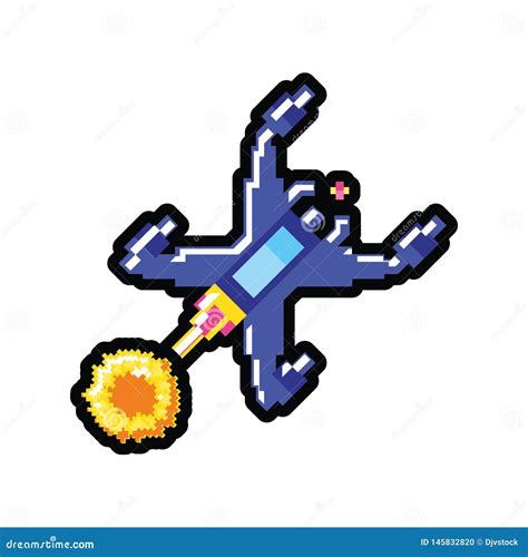 Video Game Spaceship Flying Pixelated Stock Illustration Illustration
