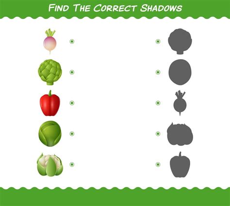 trouver les ombres correctes des légumes de dessin animé jeu de recherche et d association jeu